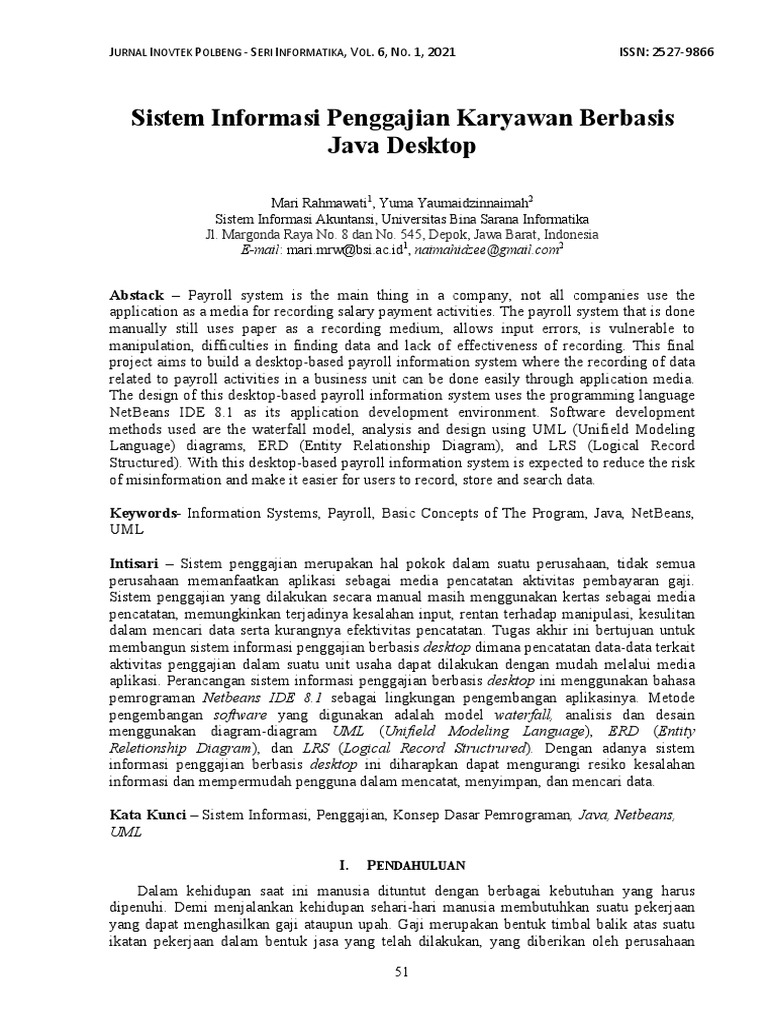 Sistem Informasi Penggajian Karyawan Berbasis Java Desktop | PDF
