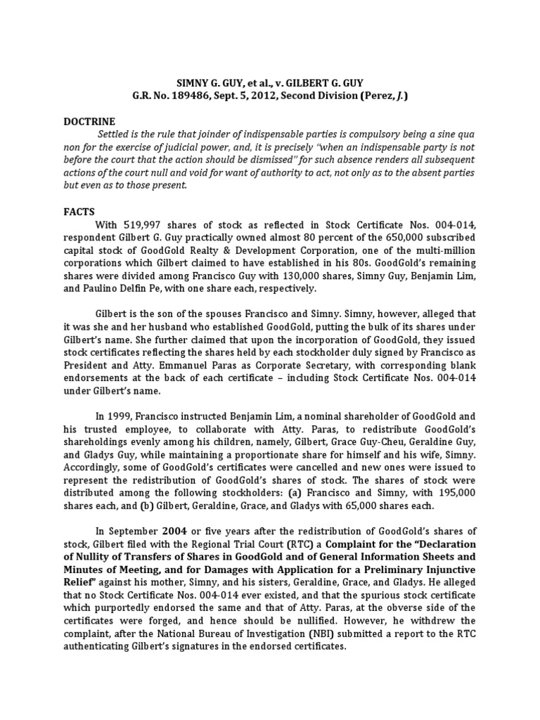 Simny G. Guy, Et Al., v. Gilbert Guy | PDF | Lawsuit | Complaint