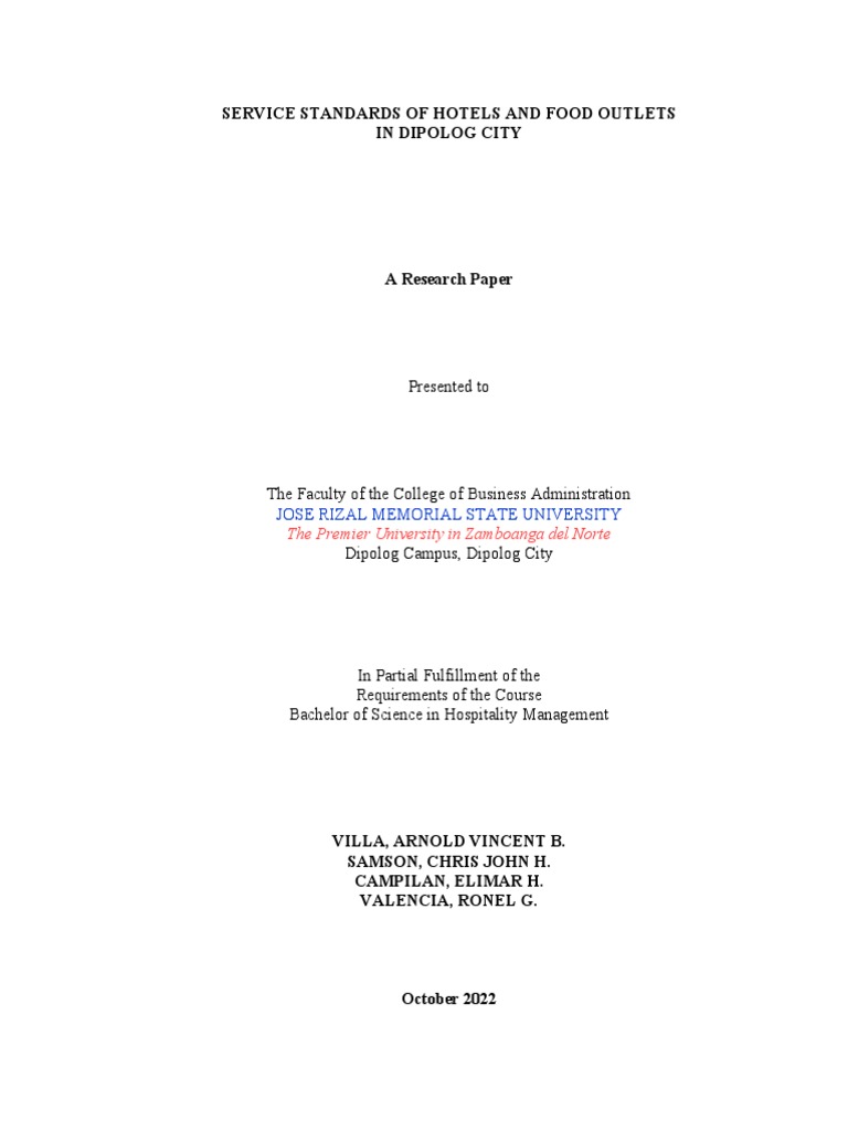 Hotel Service Standards in Dipolog City | PDF | Resort | Tourism