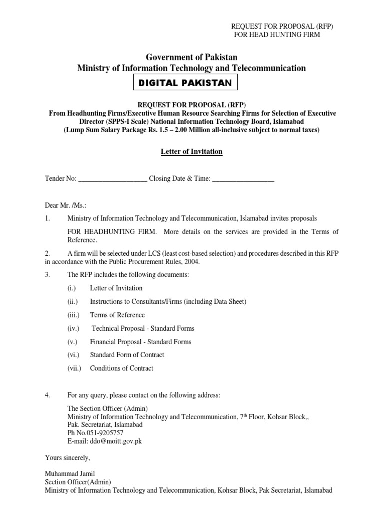 Final RFP - Headhunting NITB ED | PDF | Request For Proposal | Recruitment