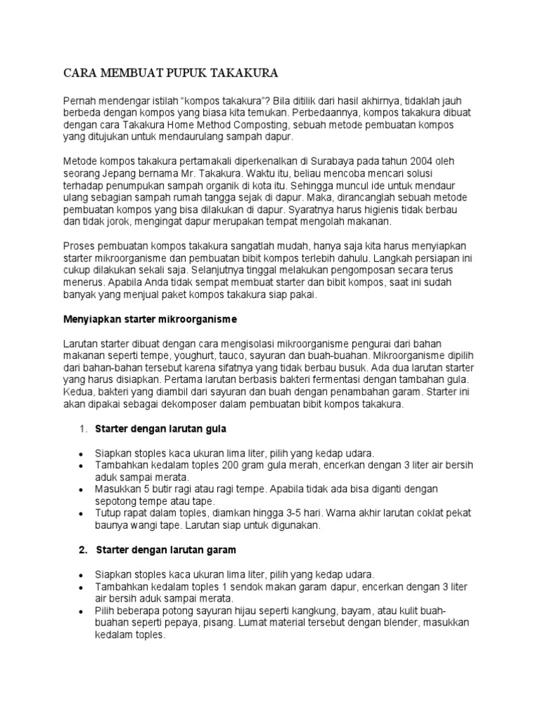 Cara Membuat Pupuk Takakura | PDF