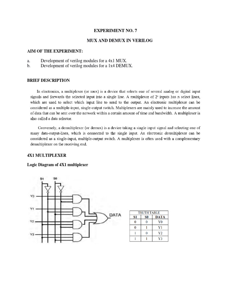 EXPERIMENT NO 8 Mux and Demux in Verilog | PDF | Computers