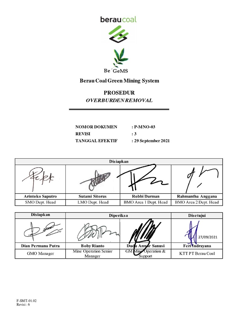 P-MNO-03 - Prosedur Overburden Removal | PDF