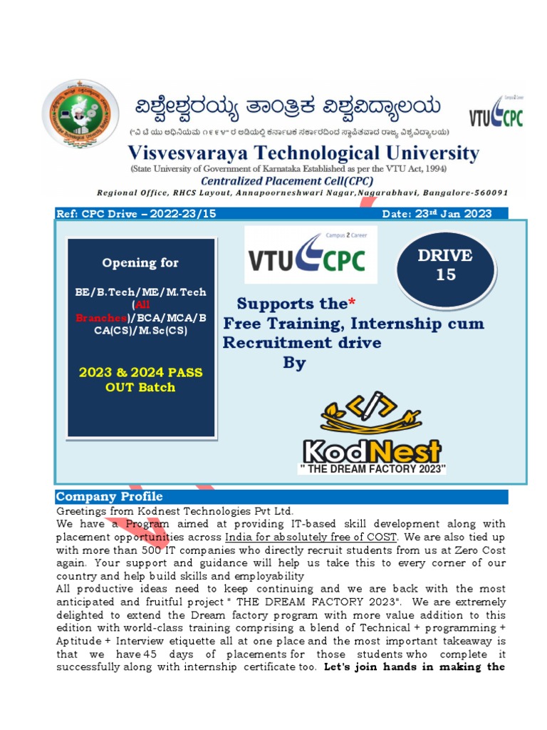 Drive 15 For KodNest | PDF | Internship | Job Hunting