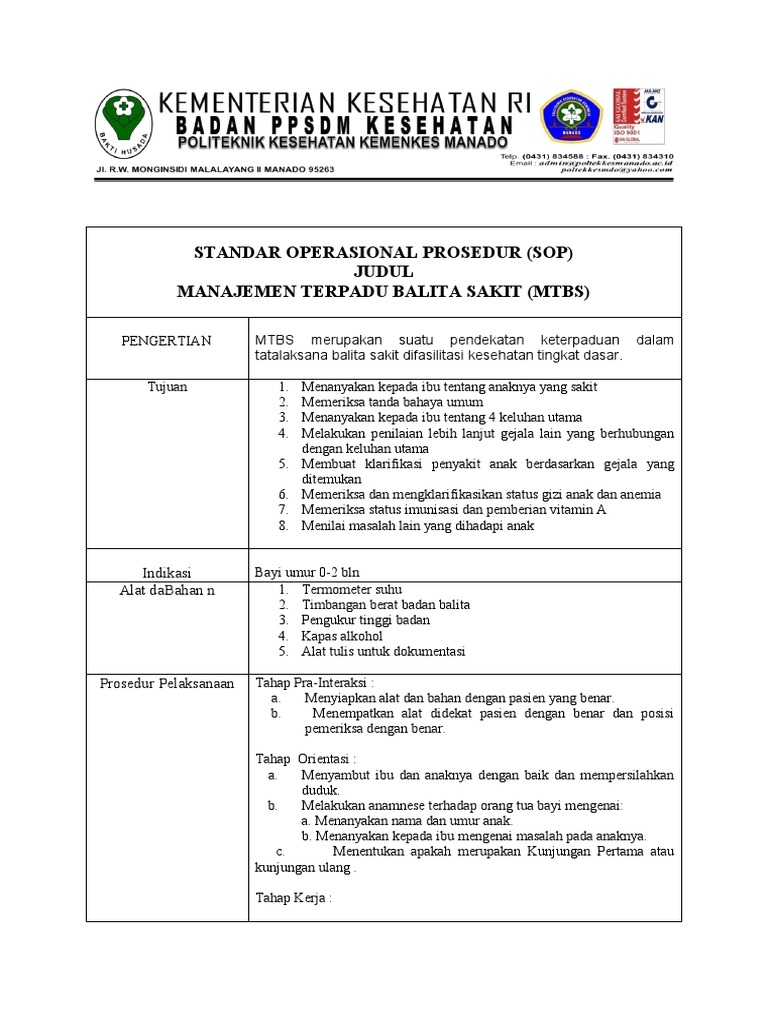 SOP MTBS untuk Tenaga Kesehatan | PDF