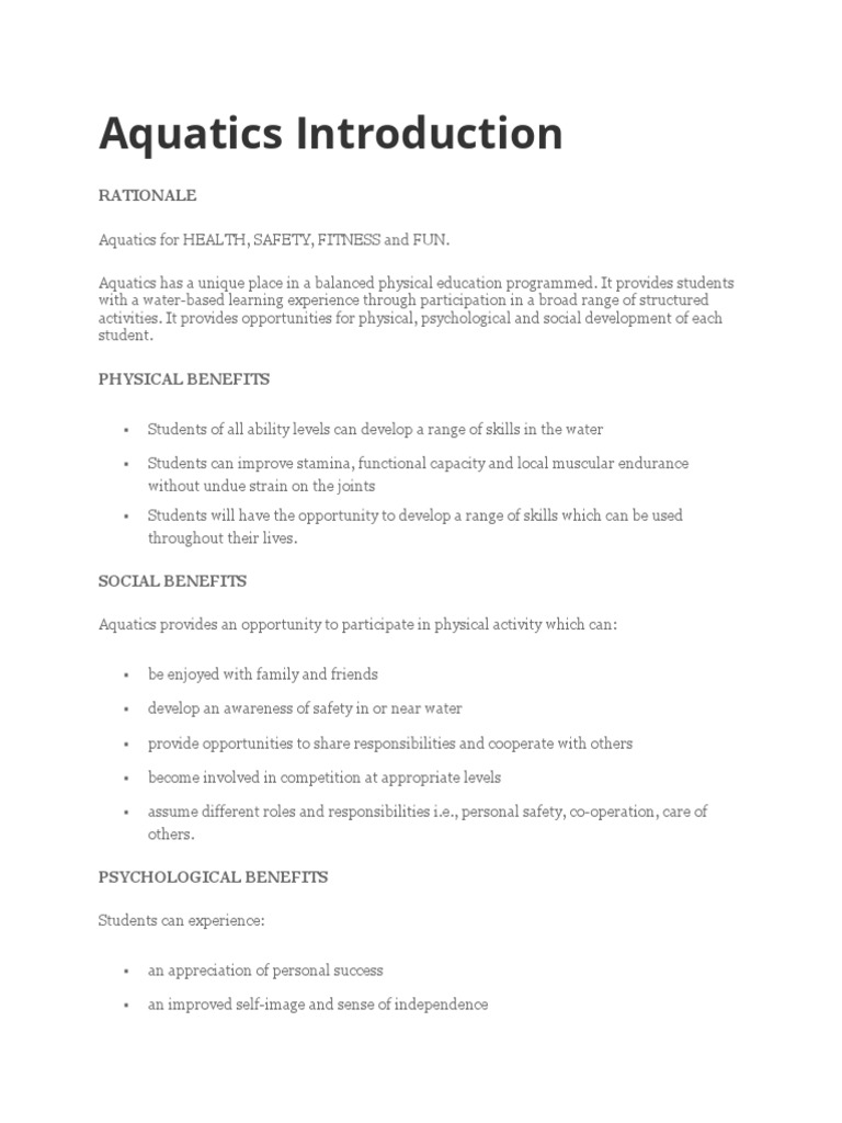 Aquatics Introduction - SHS | PDF