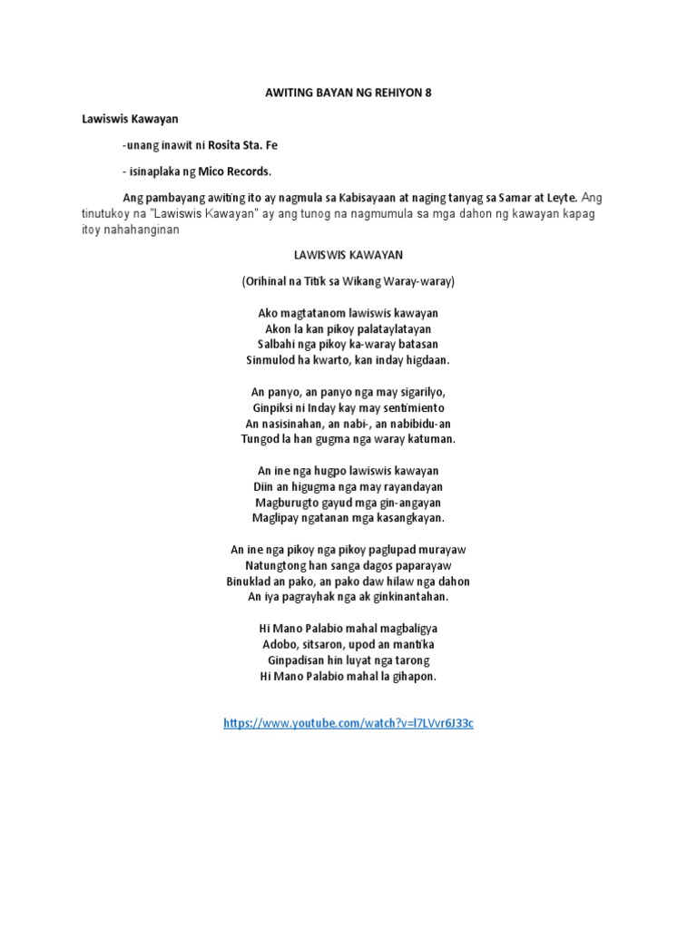 Awiting Bayan NG Rehiyon 8 | PDF