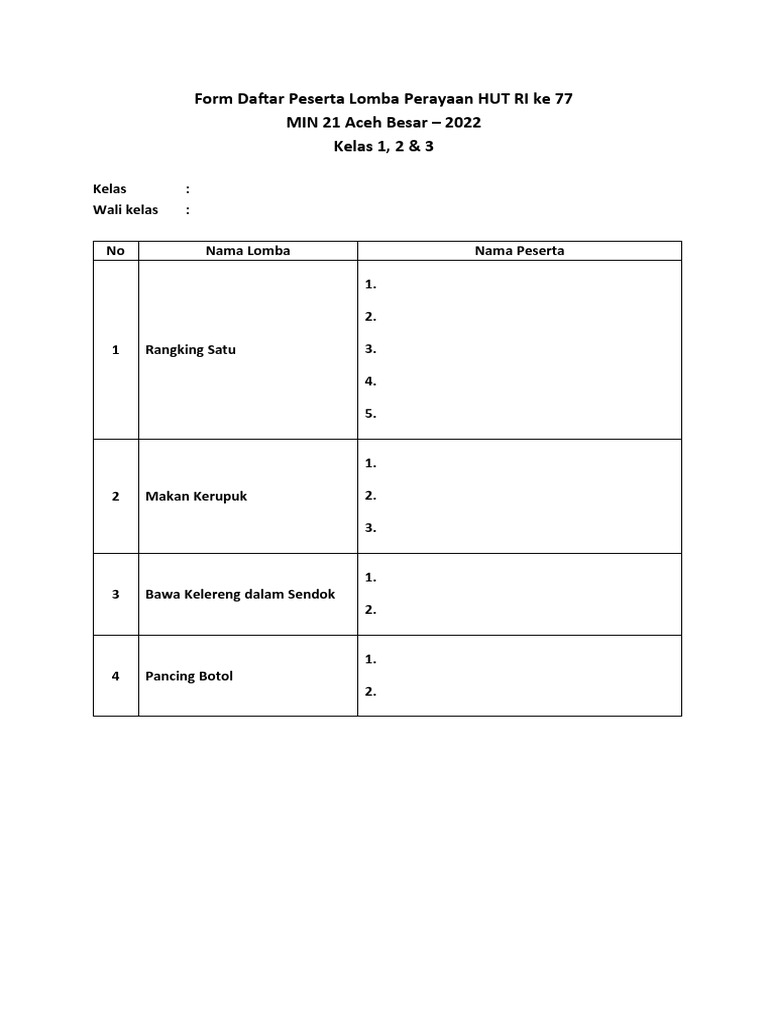 Form Lomba 17 | PDF