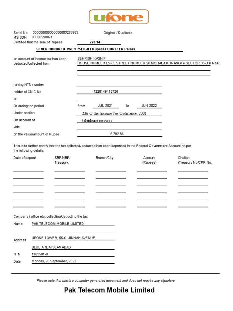 1439207592-Ufone Certificate-1 | PDF