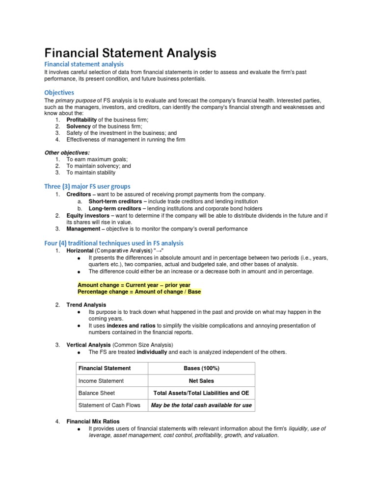 Assessing Financial Performance: An Analysis of the Objectives, Users, Techniques and Key Ratios ...