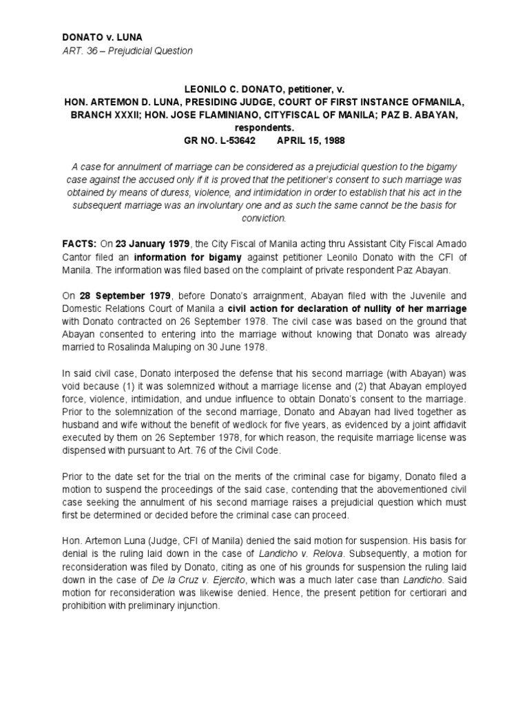 Donato v. Luna | Download Free PDF | Annulment | Lawsuit