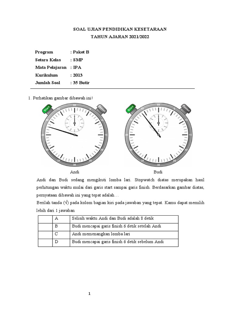 Soal Upk Ipa Paket B 2022 | PDF | Sains & Matematika