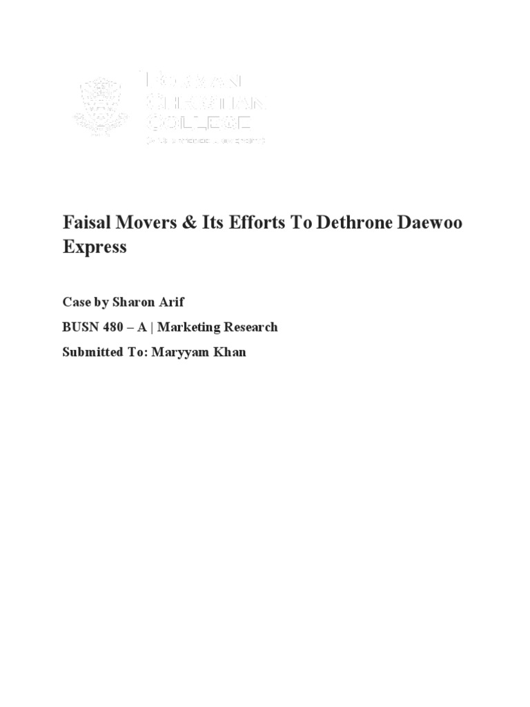 Sharon Arif - Faisal Movers - Case Study - BUSN 480 - Maryyam Khan | PDF