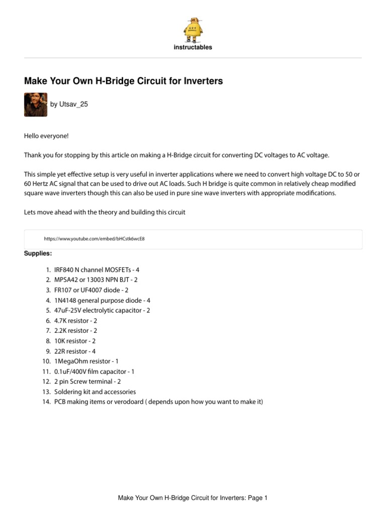 Make Your Own H Bridge Circuit For Inverters | PDF | Power Inverter ...