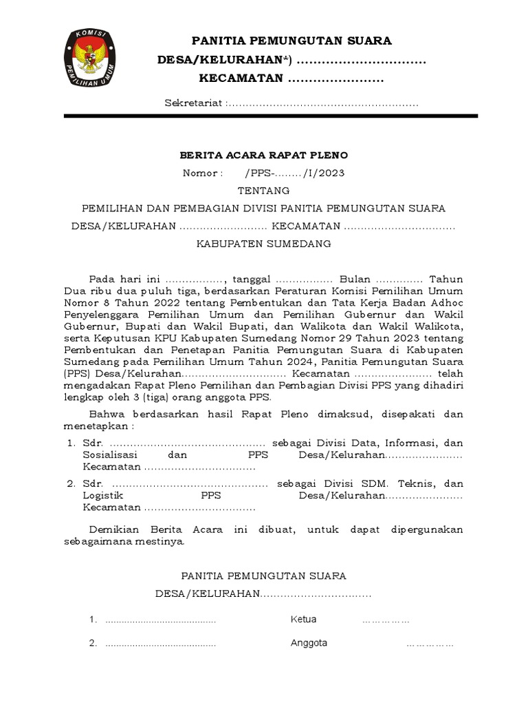 Draft BA Pleno Pemilihan Divisi PPS | PDF
