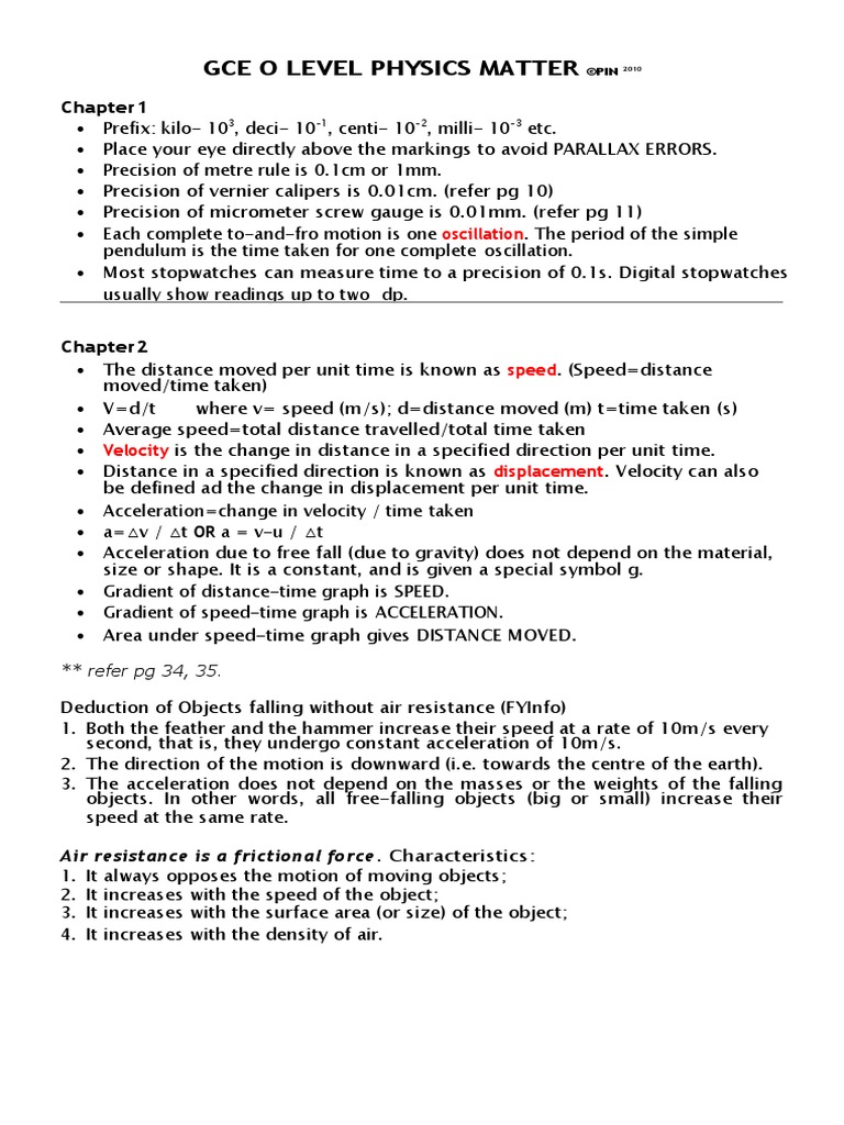 Gce O Level Physics Matter Pdf Force Pressure