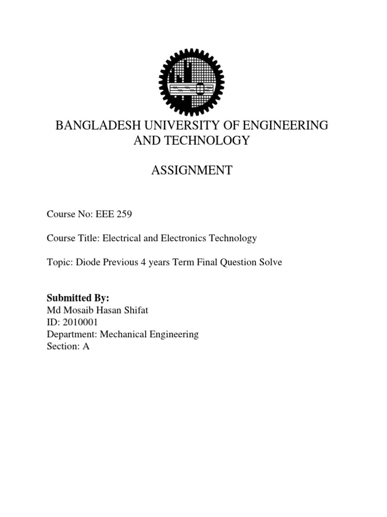 Diode Exam Questions Solutions EEE 259 | PDF | Science & Mathematics | Computers