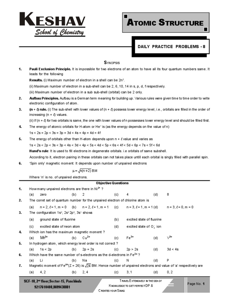 Dpp 8 Pdf Atomic Orbital Electron Configuration