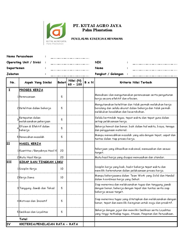 Formulir Penilaian Kinerja Karyawan | PDF
