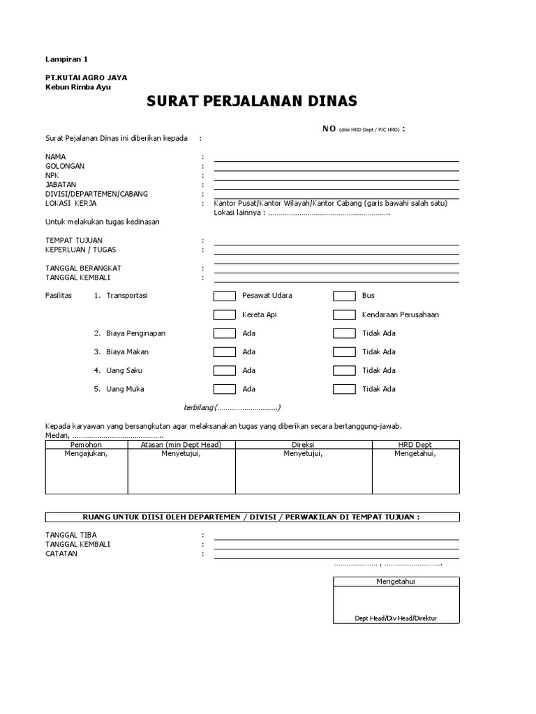 Form Perjalanan Dinas | PDF