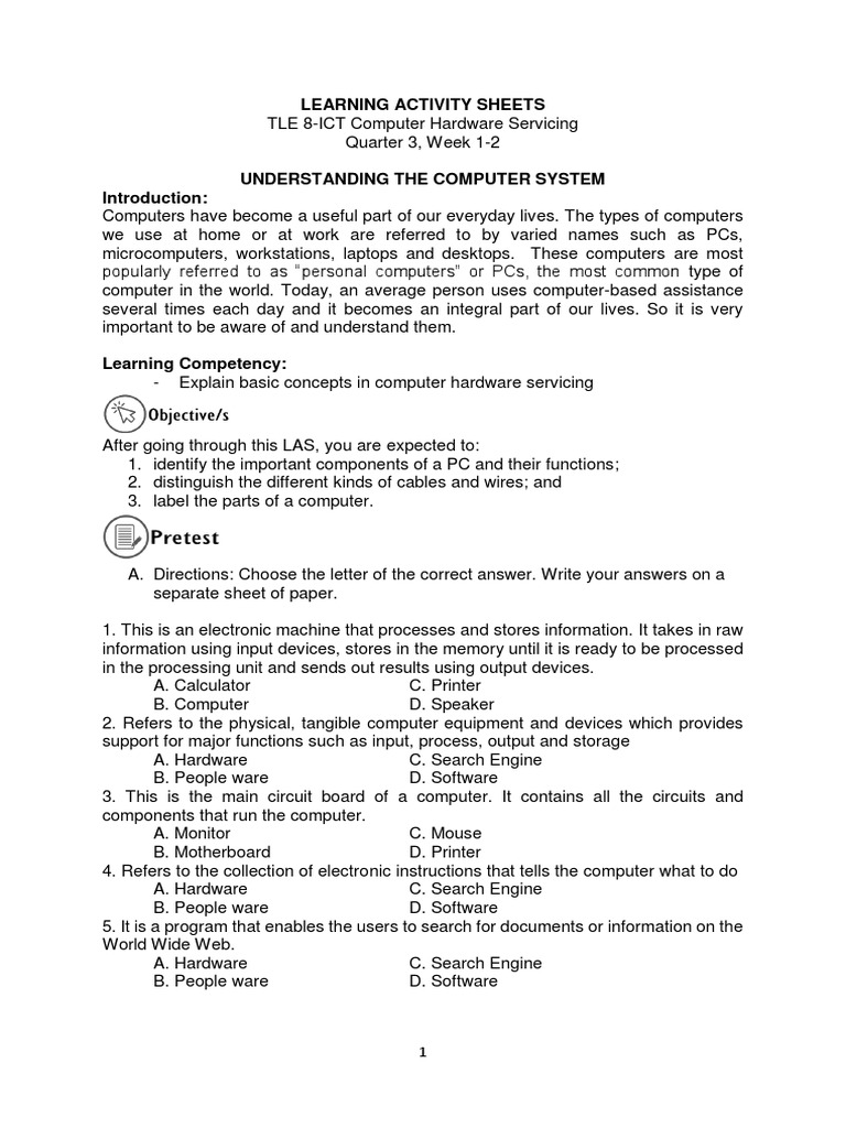 Tle 8 W1-2 | Download Free PDF | Computer Data Storage | Computer Hardware