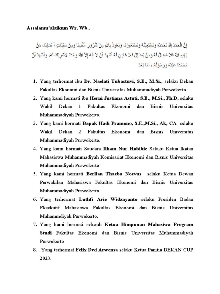 Teks MC Formal Dekan Cup 2023 | PDF