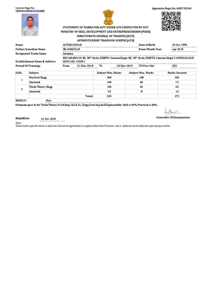 Satish Mark Sheet | Download Free PDF | Apprenticeship | Schools