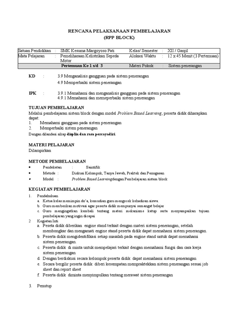 DOK 3 - RPP BLOCK PKSM - NAELIZ ZN - XII TBSM - Pert 1-3 SMT GASAL | PDF