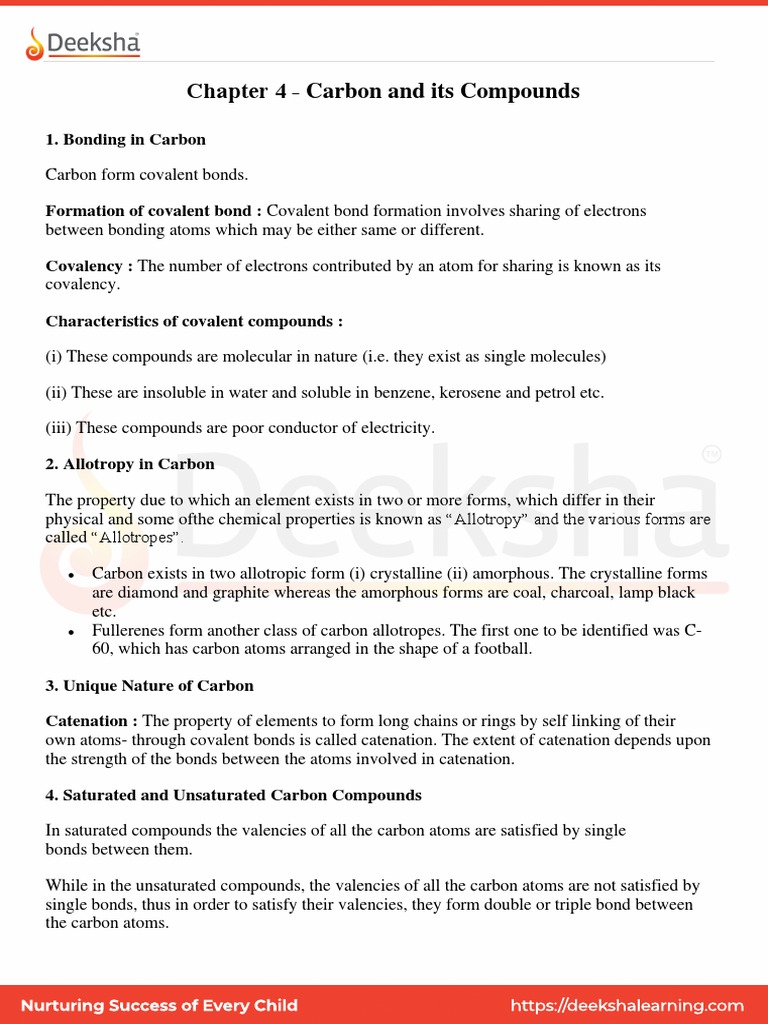 Carbon Compounds and Their Properties | PDF | Carbon | Chemical Bond