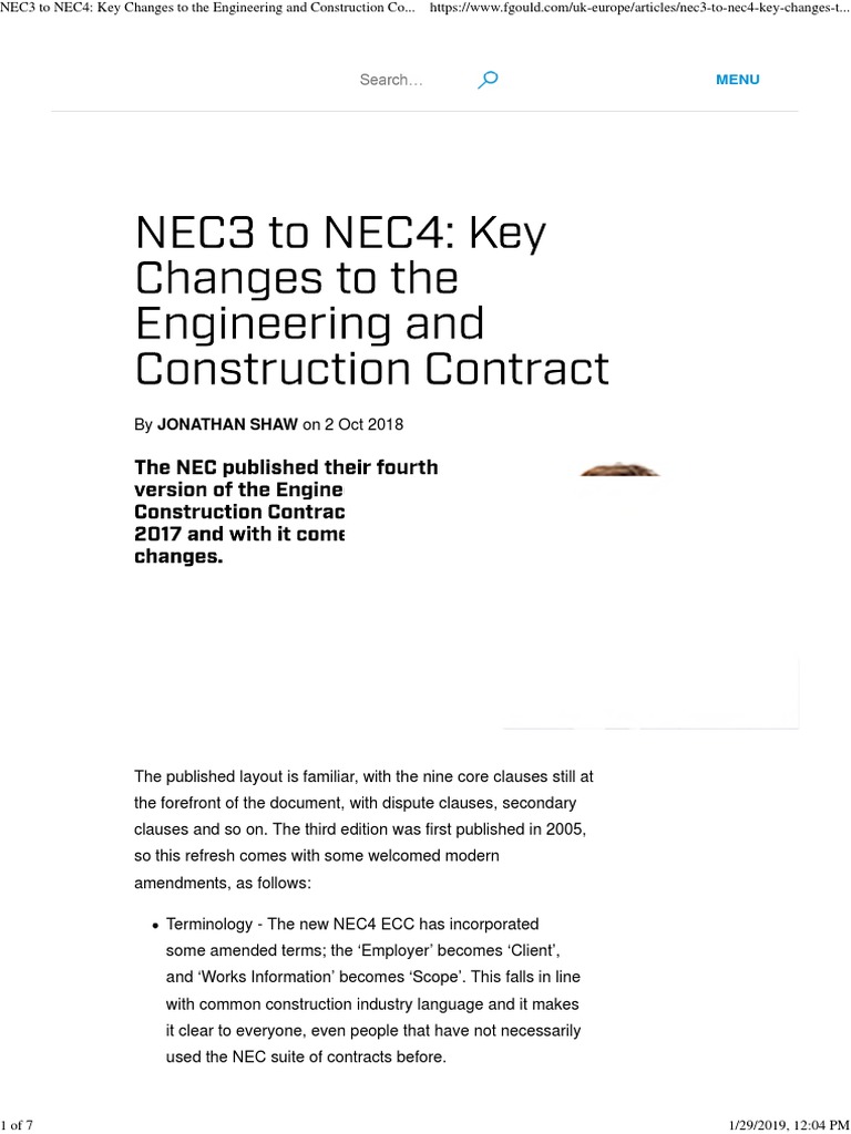 NEC3 To NEC4 - Key Changes To The Engineering and Construction Contract | PDF | Business | Economies