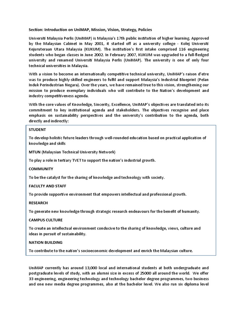UniMAP: Vision, Mission, and Programs | PDF | Academic Degree | University