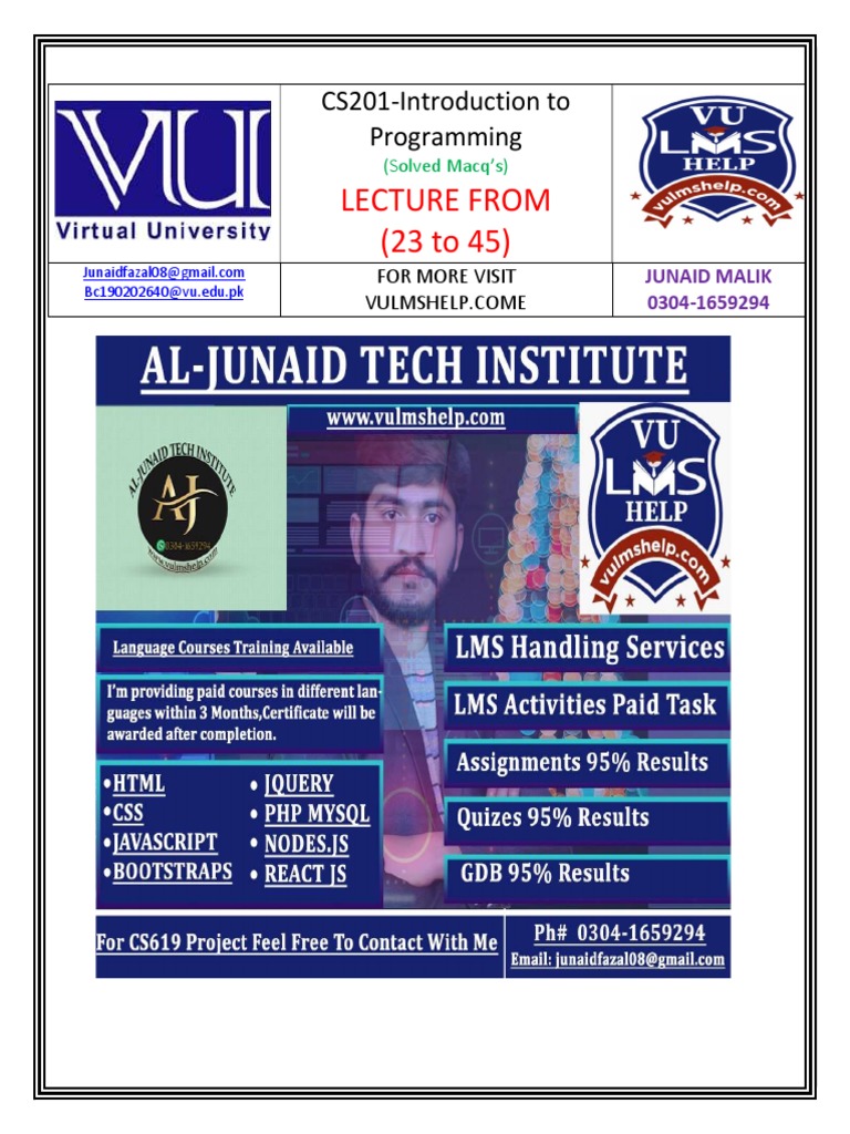Cs201 Solved Mcqs Final Term By Junaid Pdf Pointer Computer Programming Subroutine