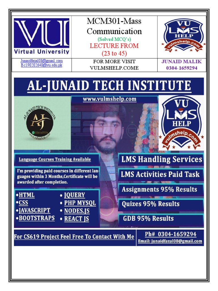 MCM301 SOLVED MCQs FINAL TERM BY JUNAID | PDF
