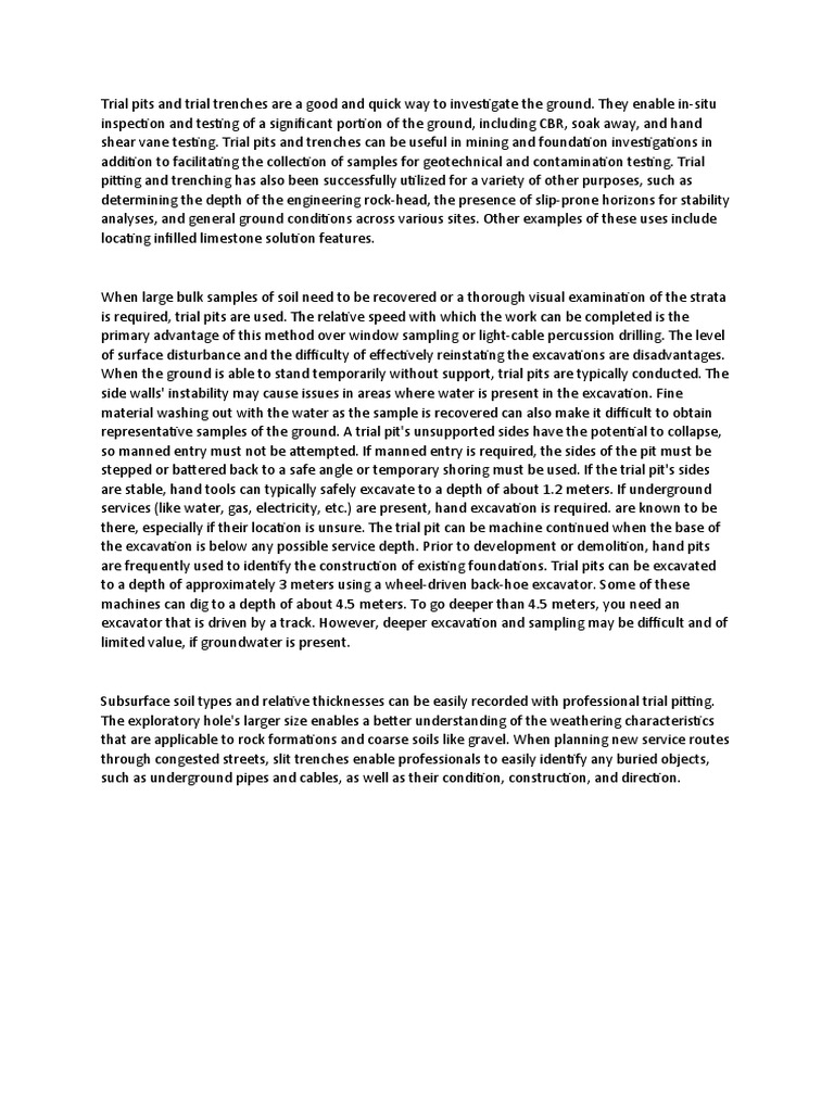 Benefits of Trial Pits and Trenches | PDF | Trench | Geotechnical ...
