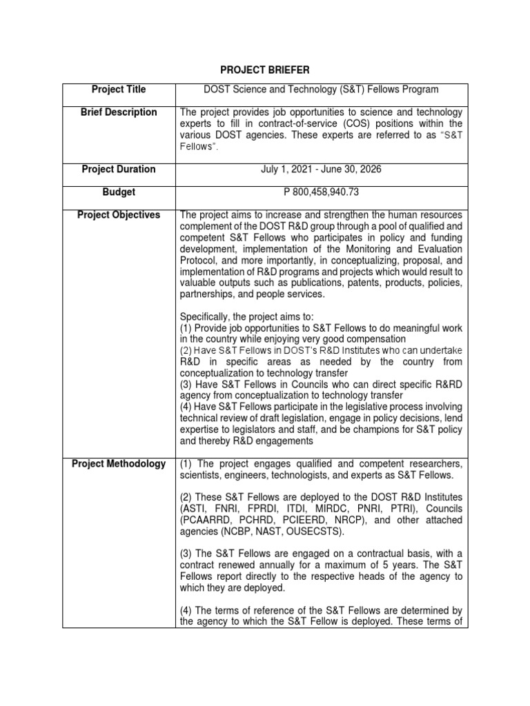 S&T Fellows Program Project Briefer | PDF | Expert | Science