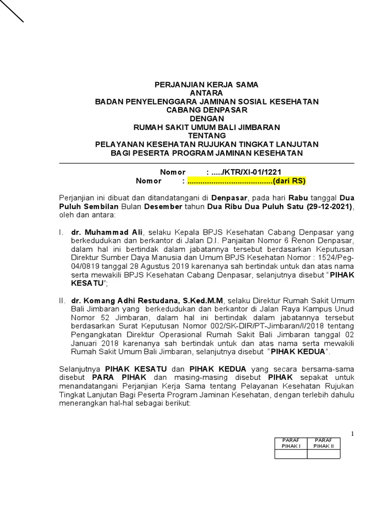 Template PKS RS Umum 2022 | PDF | Pengelolaan Keuangan & Uang