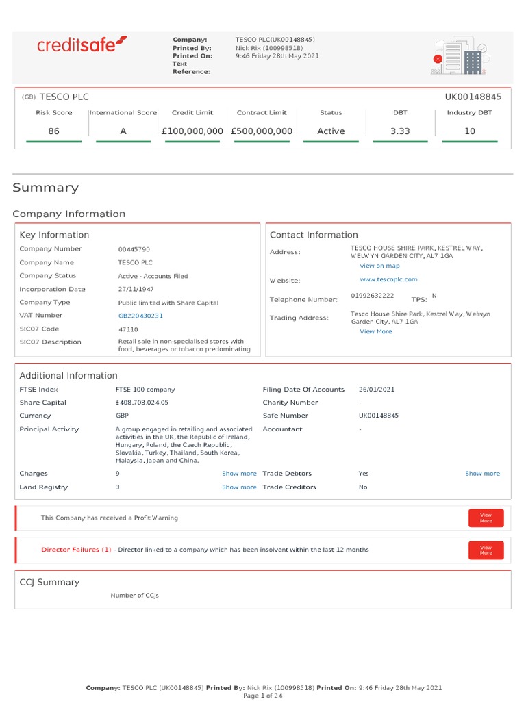 CreditSafe Credit Report PDF | PDF | Money | Corporations