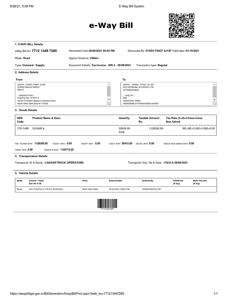 E-WAY BILL Details | PDF | Payments | Economy Of India