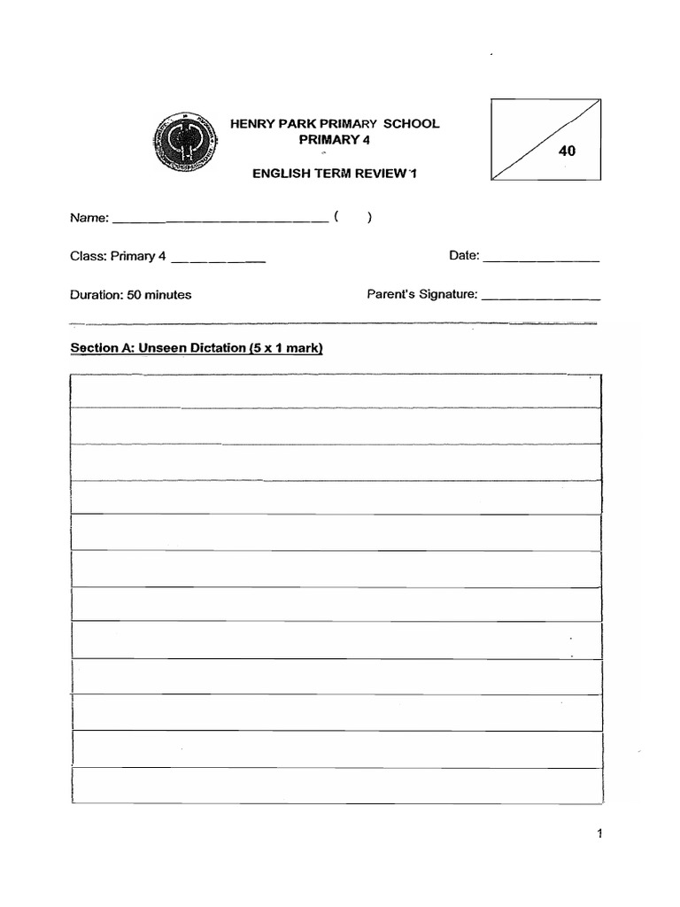 P4 English CA1 2021 HenryPark Exam Papers | PDF