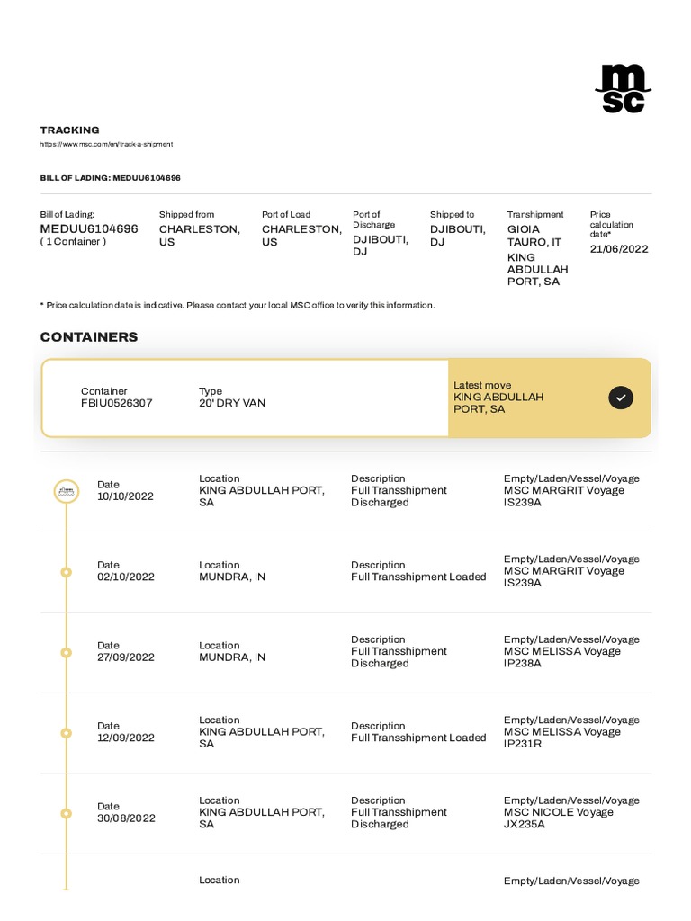 Shipping Container Tracking and Tracing - MSC | PDF | Supply Chain Management | Shipping
