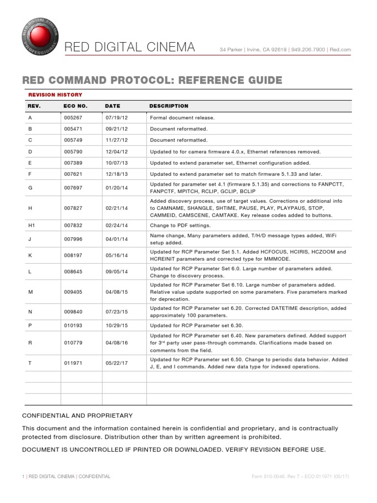 910-0046 Rev-T RED ENG RED Command Protocol Reference Guide | PDF | Parameter (Computer ...