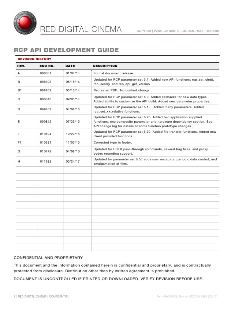 910-0098 Rev-H RED ENG RCP API Development Guide | PDF