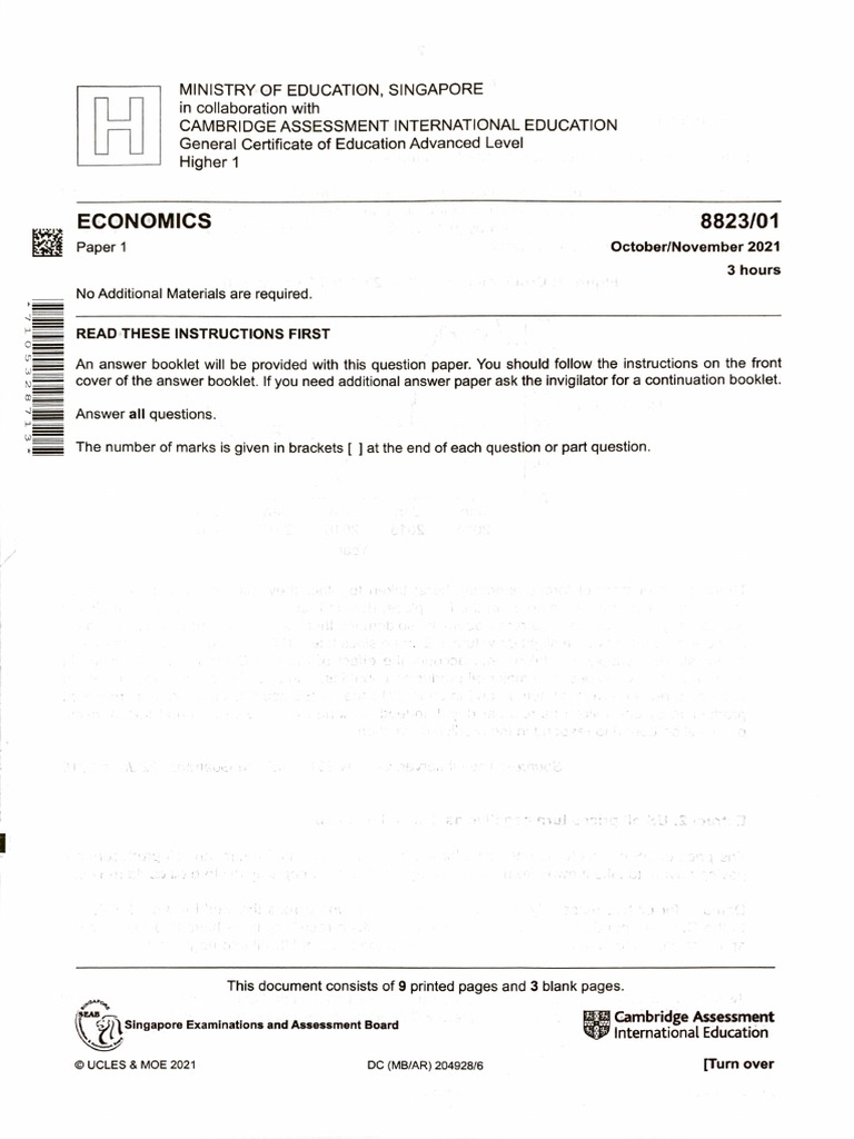 2021 A-Level H1 Econs QP | PDF