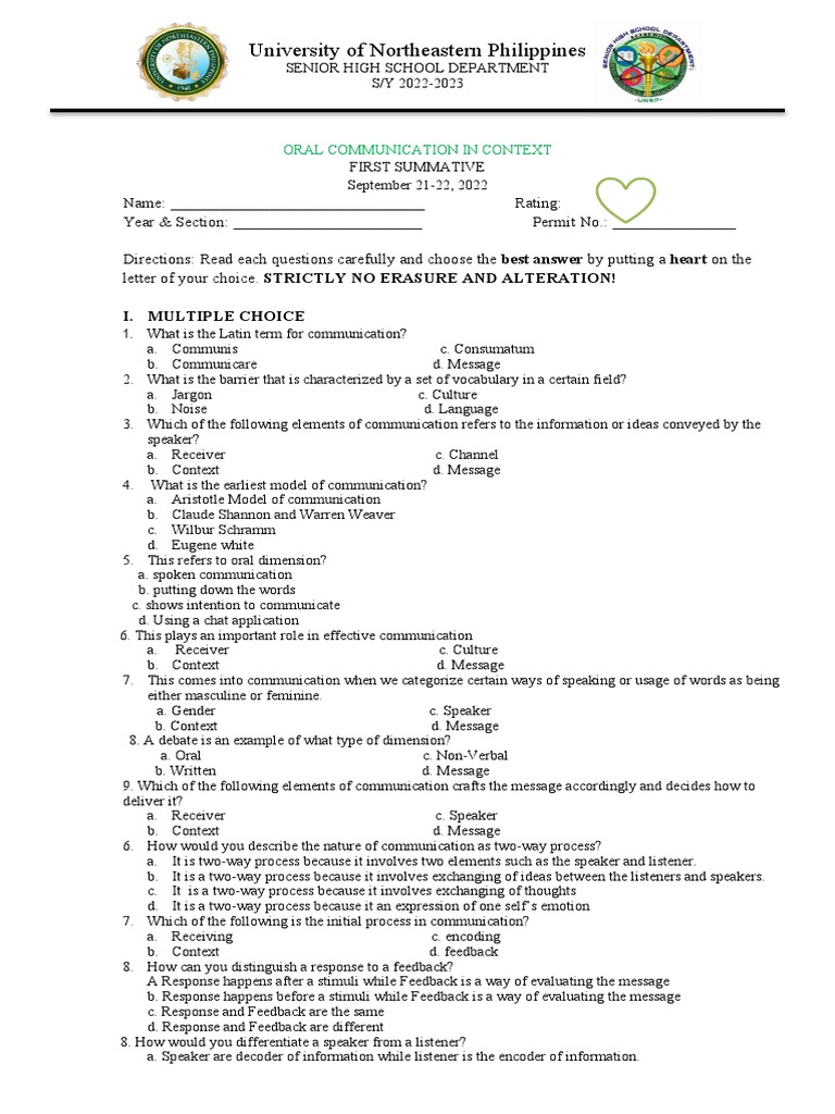 FIRST MONTHLY EXAMINATION Final Na Talaga | PDF | Communication ...