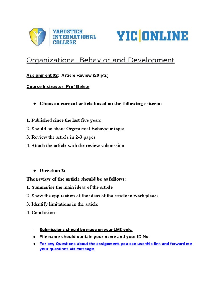 Organization Behavior and Development ASSIGNMENT 02 | PDF