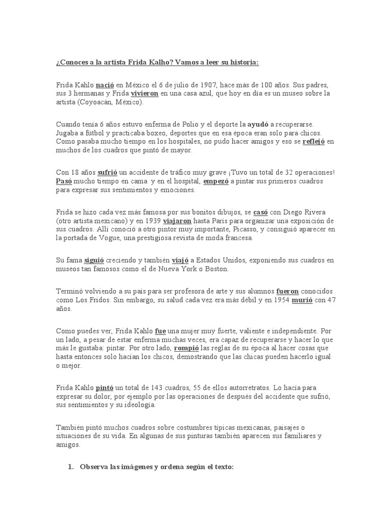 Pretérito Indefinido y Frida Kalho | PDF