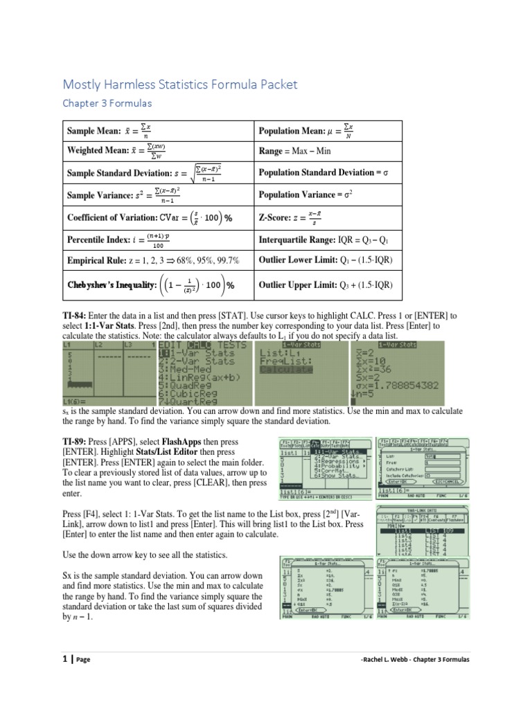 Mostly Harmless Statistics Formula Packet: Chapter 3 Formulas | PDF | Errors And Residuals ...
