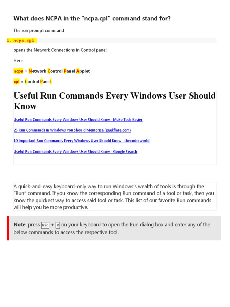 Useful Run Commands Every Windows User Should Know | PDF | Microsoft ... Useful Run Commands Every Windows User Should Know | PDF | Microsoft ...