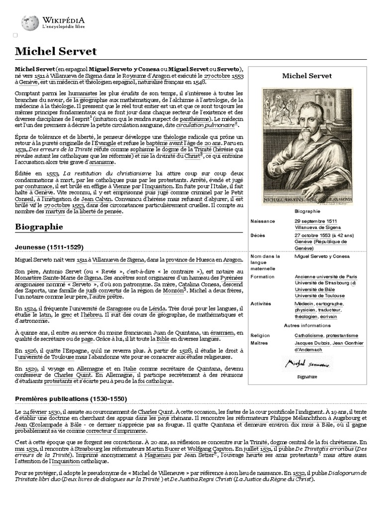 Michel Servet - Wikipédia | PDF | John Calvin