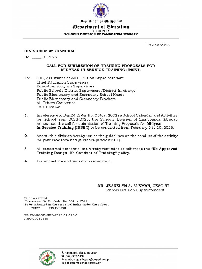 Memo Mid Year INSET | PDF